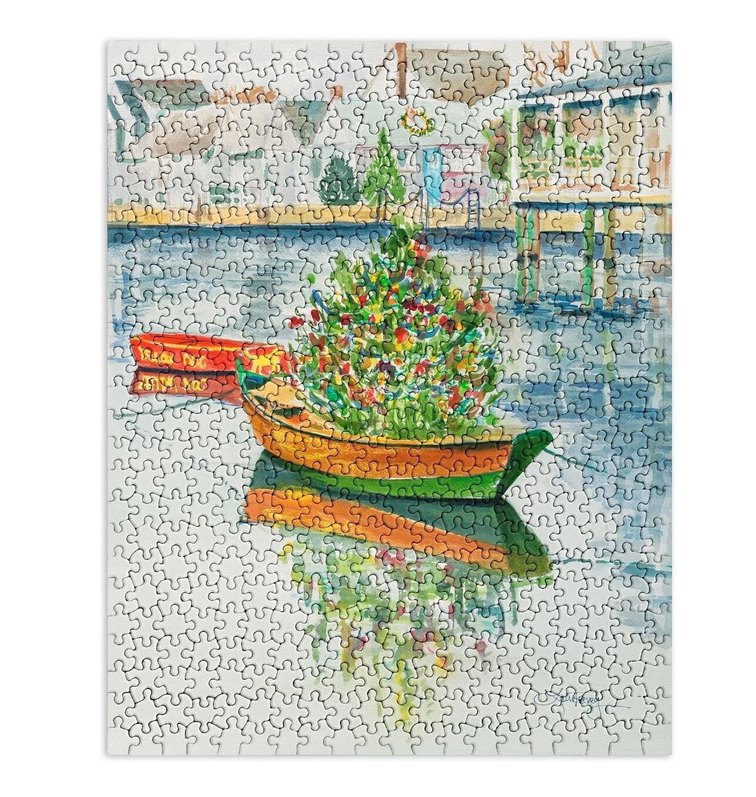 Nantucket Christmas Puzzle - Watercolor of Iconic Christmas Tree Harbor ...