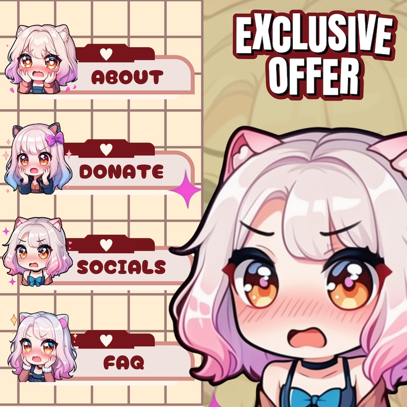 Custom Chibi Twitch Panels: Anime, Pet, Vtuber Stream Design - Etsy