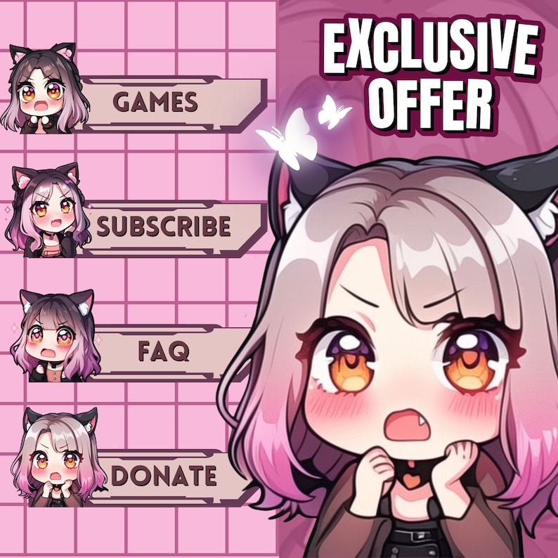 Custom Chibi Twitch Panels: Anime, Pet, Vtuber Stream Design - Etsy