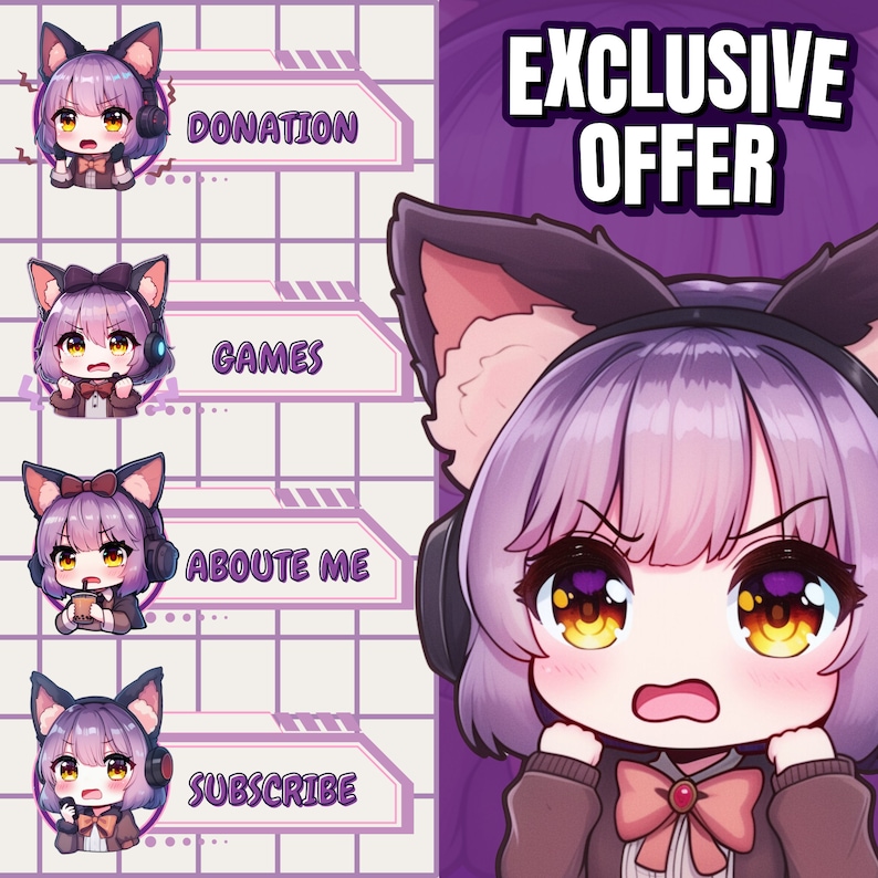 Custom Chibi Twitch Panels: Anime, Pet, Vtuber Stream Design - Etsy