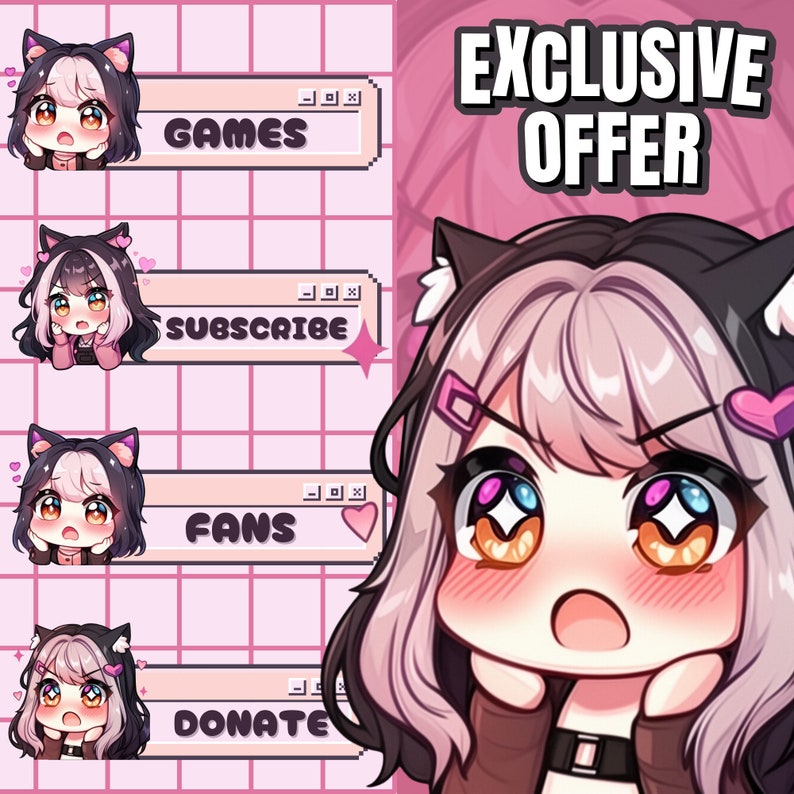 Custom Chibi Twitch Panels: Anime, Pet, Vtuber Stream Design - Etsy