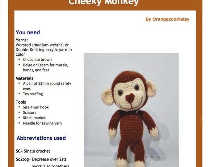 PDF Amigurumi Pattern: Cheeky Monkey - Etsy