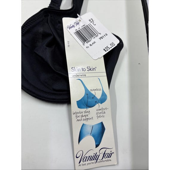 VTG Vanity Fair Black Bra 32C Skin To Skin Underwire … - Gem
