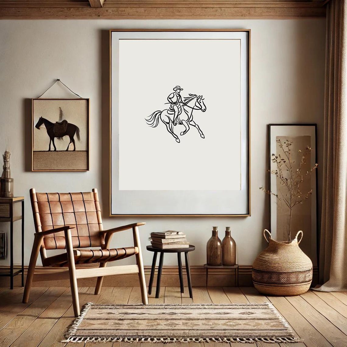Minimalist Cowboy Line Art Print | Digital Download | Western Horse ...
