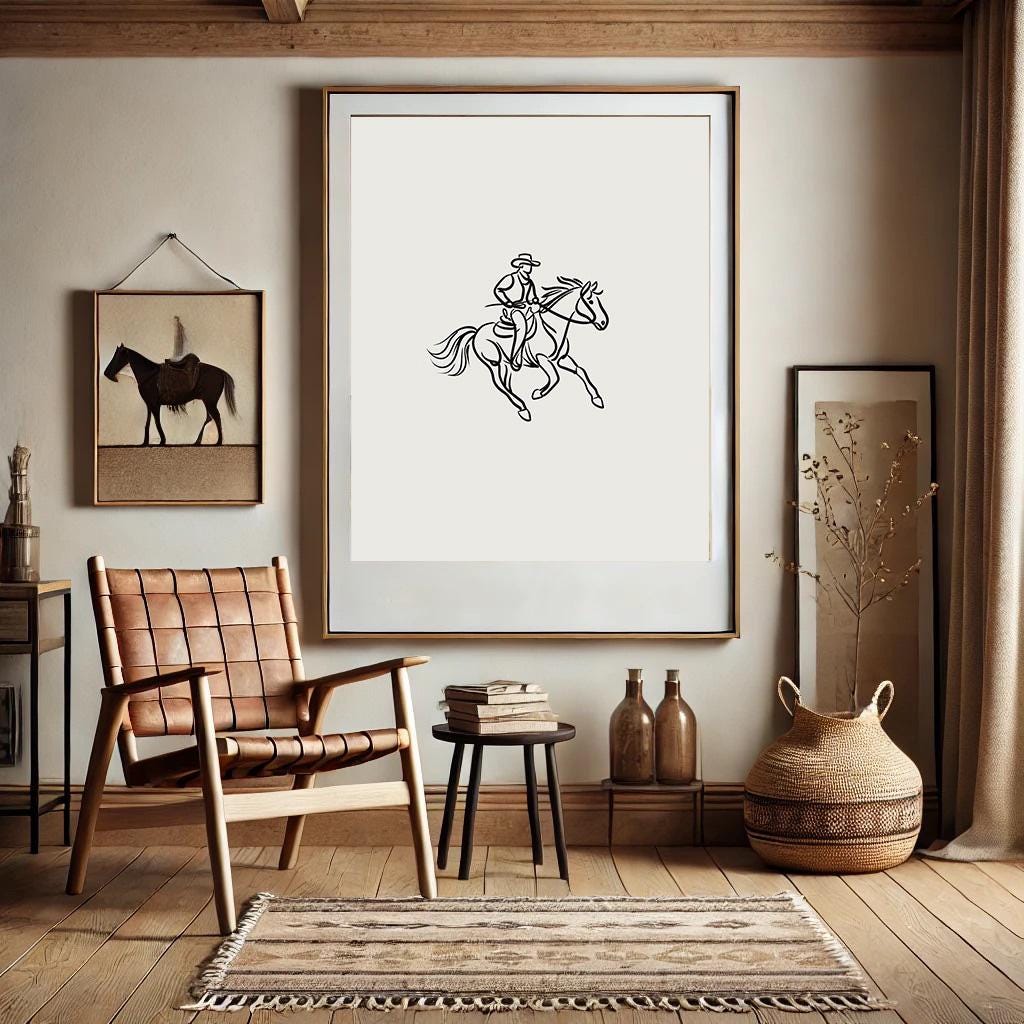 Minimalist Cowboy Line Art Print | Digital Download | Western Horse ...