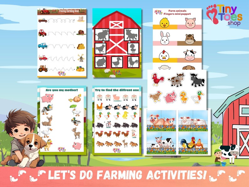 Farm Activity Worksheets for Kids | Educational Tracing, Matching ...