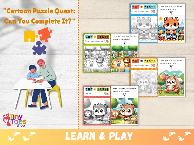 Printable Cut and Paste Activity Sheets Bundle for Kids-fun Cartoon ...