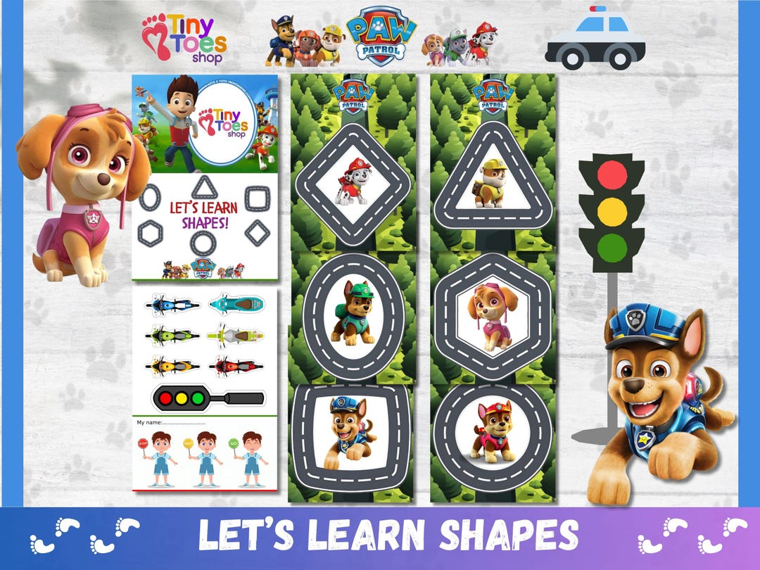 Paw Patrol Shape Learning Game: Road Track Cut-outs (instant Download ...