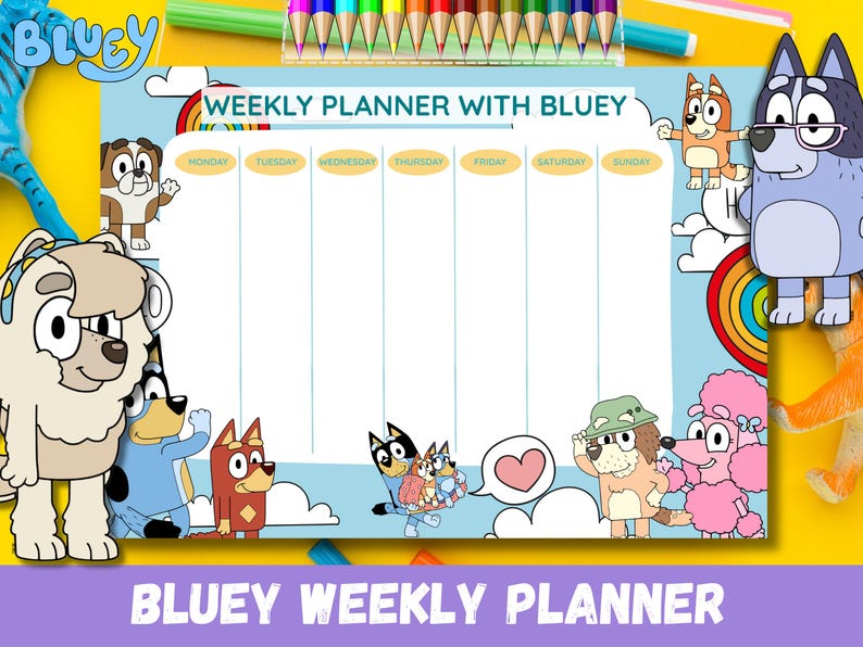 Planificador semanal Bluey para niños: lista de verificación para la ...