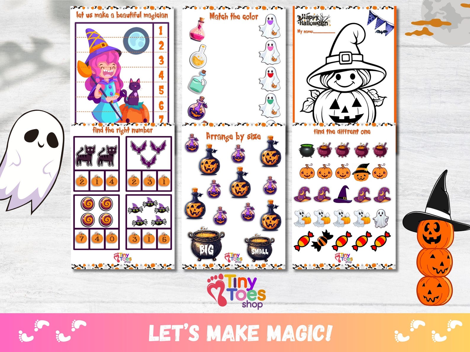 Halloween Activity Sheets: Printable Learning Games for Kids (ages 3-6 ...