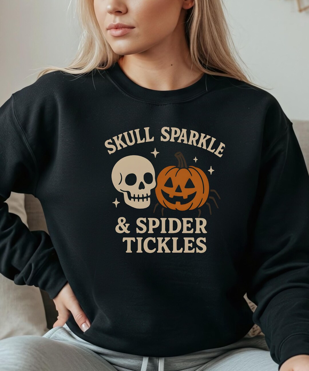 Skull Sparkles Spider Tickles Halloween Sweatshirt: Spooky October ...