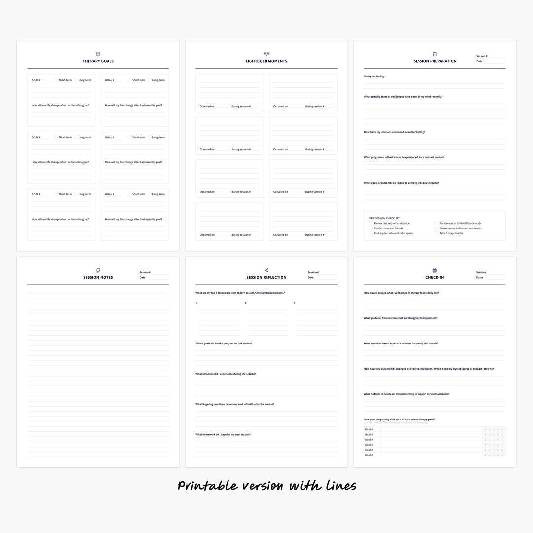 Therapy Companion - Journal Template - Printable & Editable PDF ...