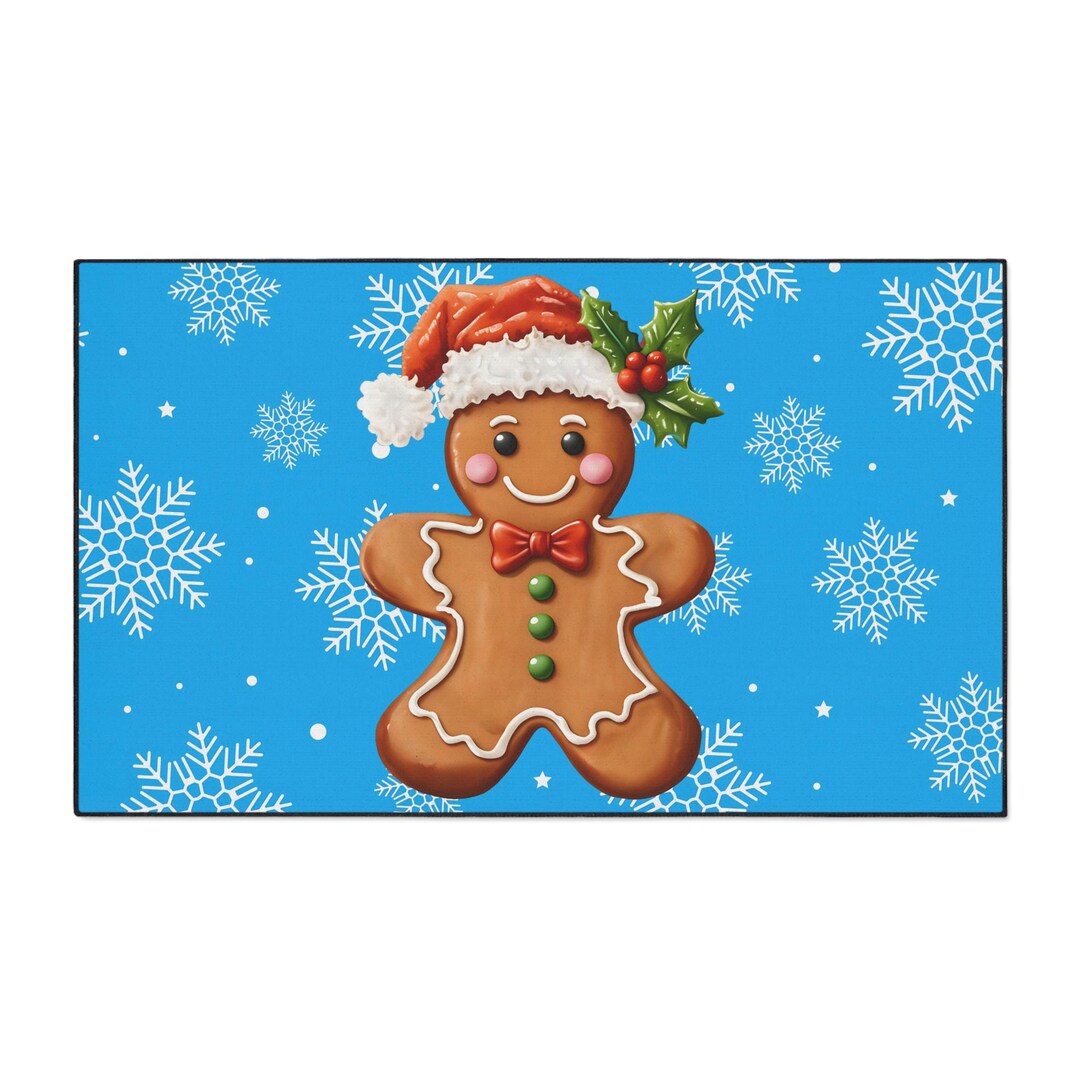 Floor Mat, Gingerbread Man Snowflake Design, Christmas Holiday Rug ...
