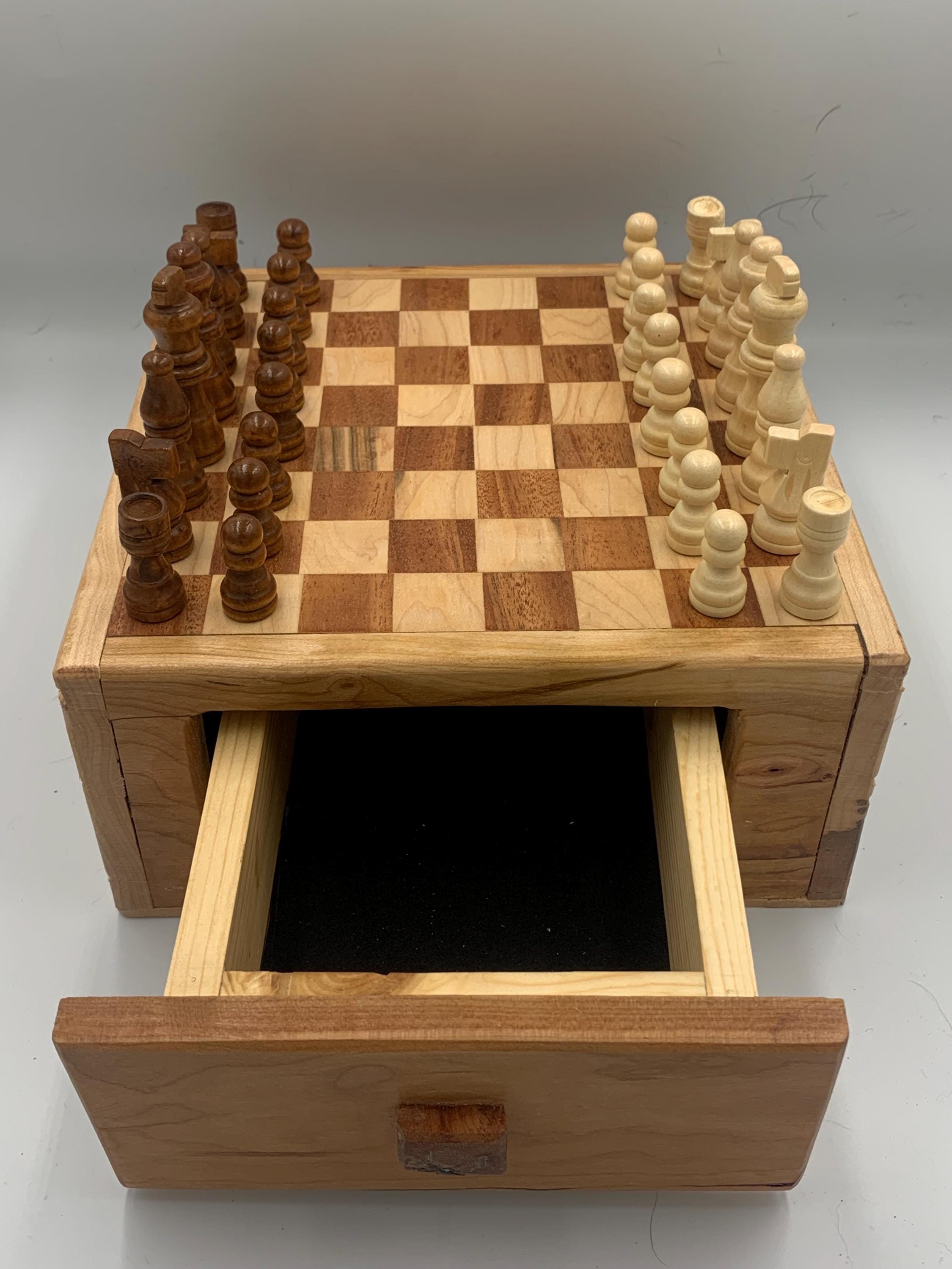Small Wooden Chessboard With Drawer - Etsy