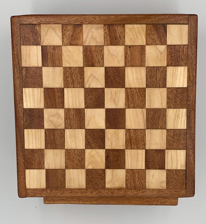 Small Wooden Chessboard With Drawer - Etsy