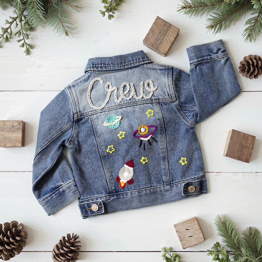 Personalized Boys Space Denim Jacket,hand Embroidered Custom Unisex ...