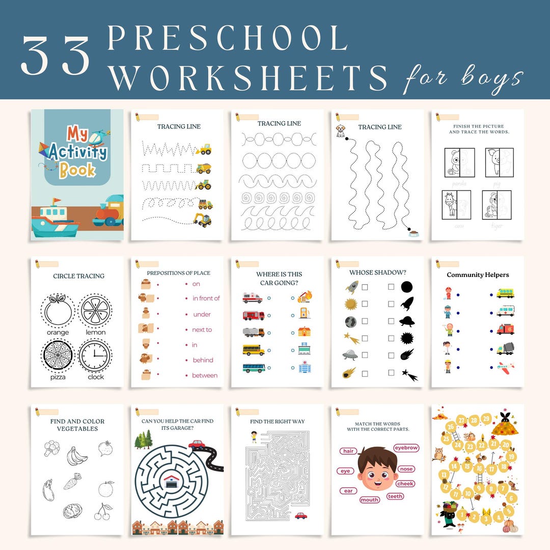Preschool Education Worksheets for Boys Printable, Tracing Worksheets ...