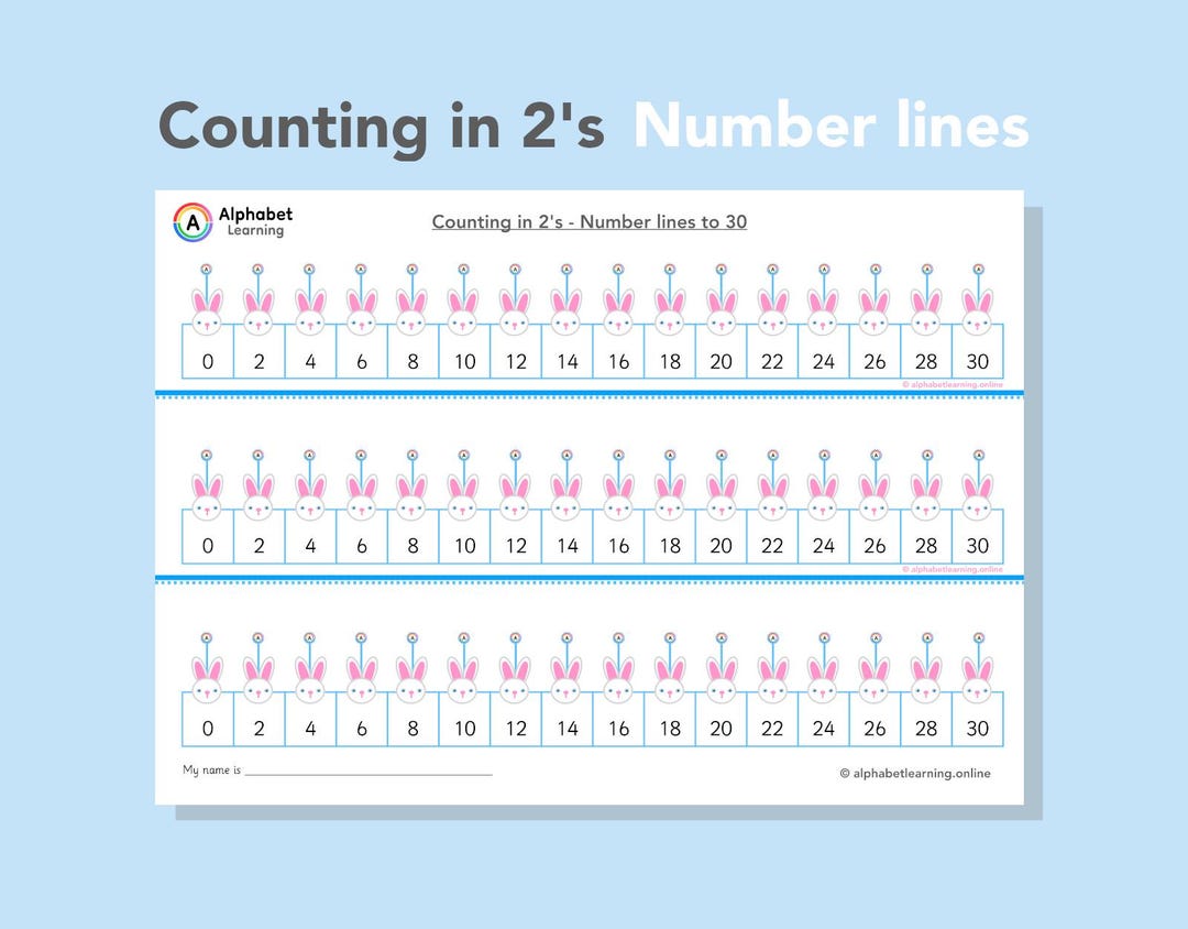 Rabbit Number Line, Counting in Twos, Counting to 30, Bunny Number Line ...