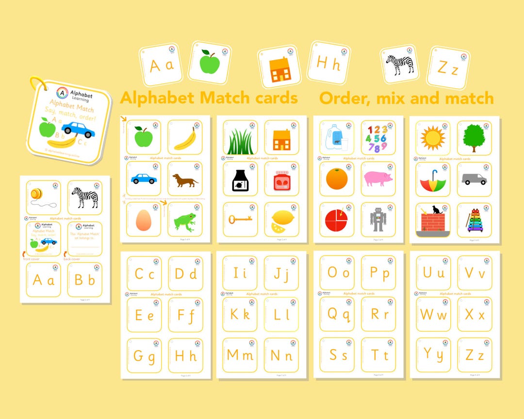 Alphabet Matching Set (square Cards), Picture Match, Alphabet Match ...