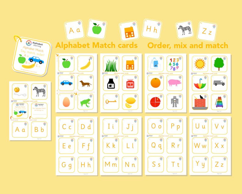 Alphabet Matching Set (square Cards), Picture Match, Alphabet Match ...