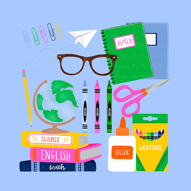 School Supplies Clip Art instant Download - Etsy