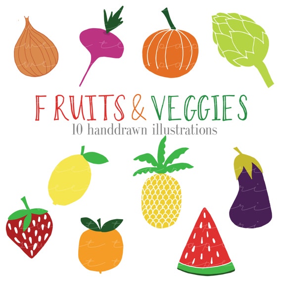 Fruit and Vegetable Handdrawn Clip Art instant Download | Etsy