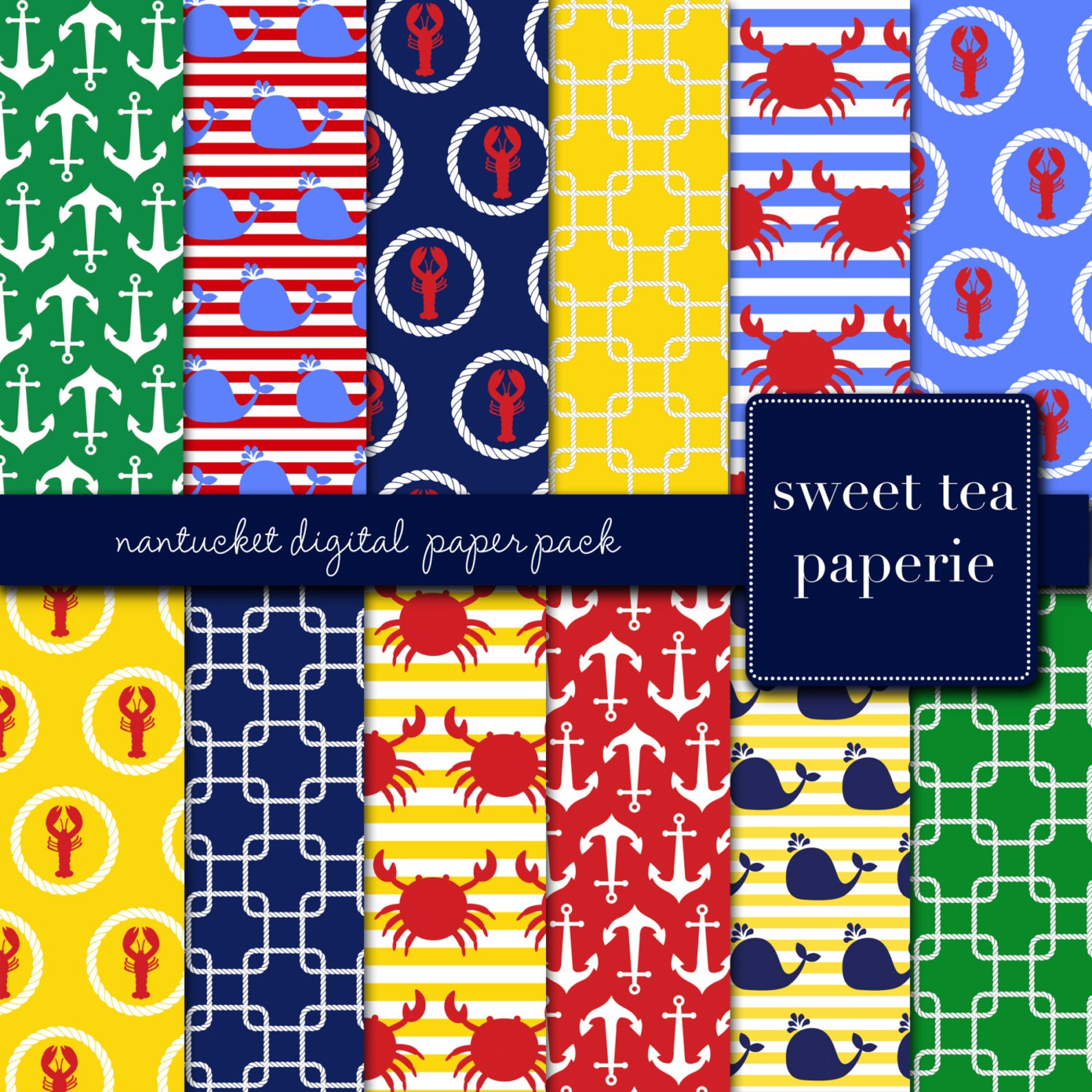 Nantucket Digital Paper Pack (instant Download) Nantucket, Crab, Whale ...