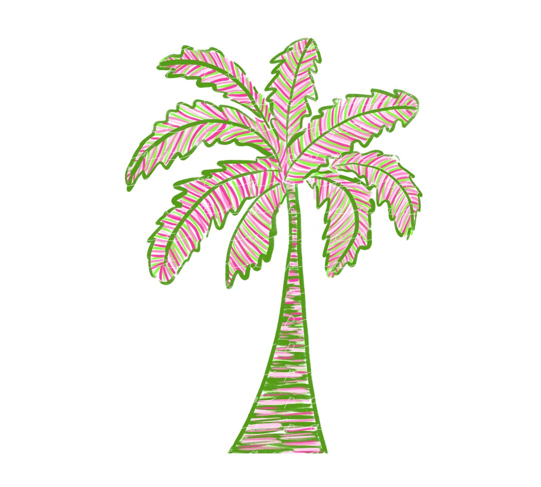 Preppy Pink and Green Palm Tree Clip Art (instant Download) - Etsy