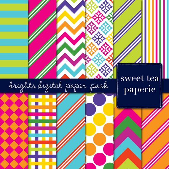 Brights Digital Paper Pack instant Download Brights Stripes - Etsy