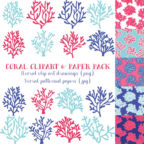 Coral Clip Art & Paper Pack Instant Download coral sea | Etsy