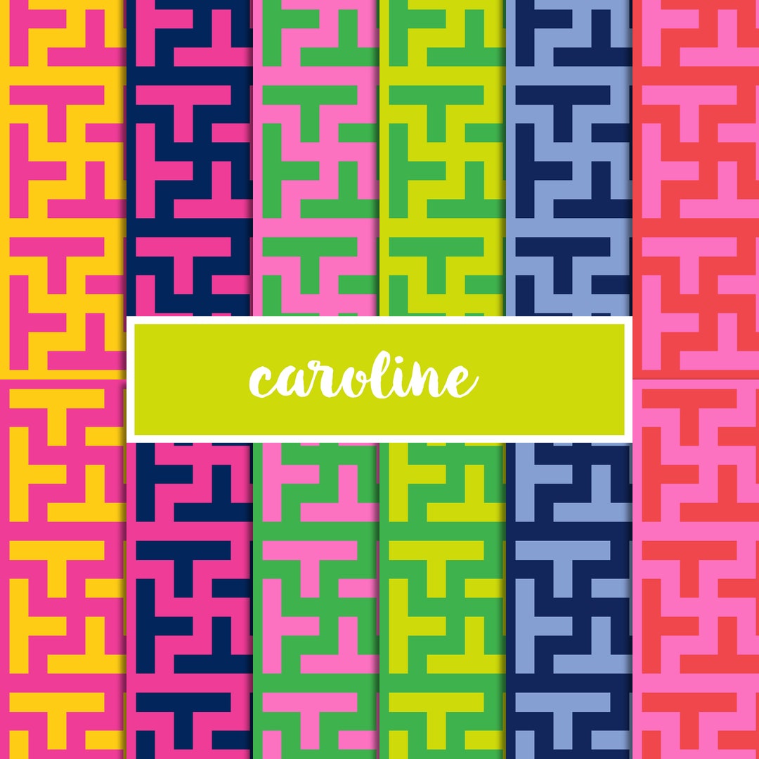 Caroline Digital Paper Pack (instant Download) Geometric, Print, Preppy ...