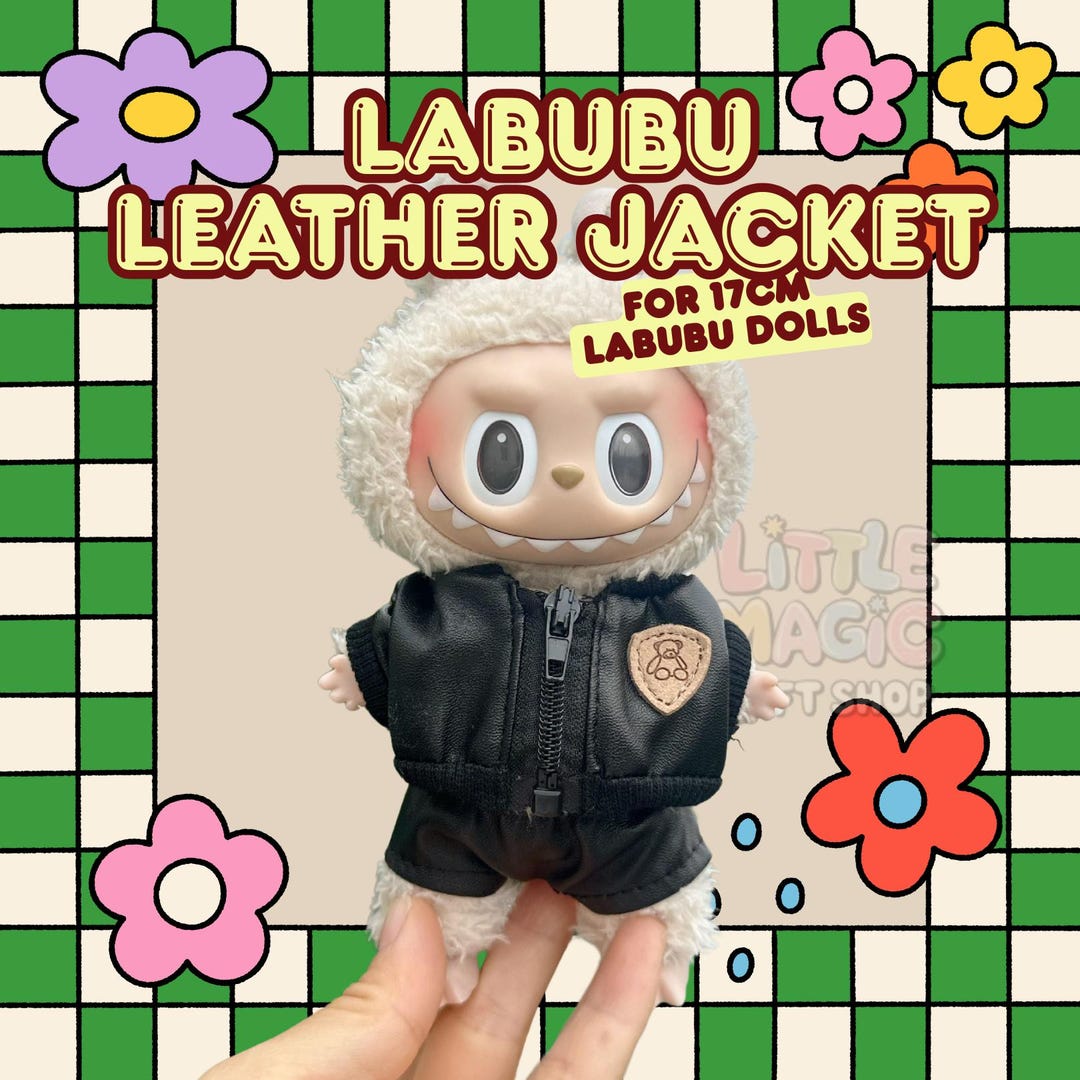 Labubu Leather Jacket Outfit for 17cm Doll Handmade Clothes Cool Style ...