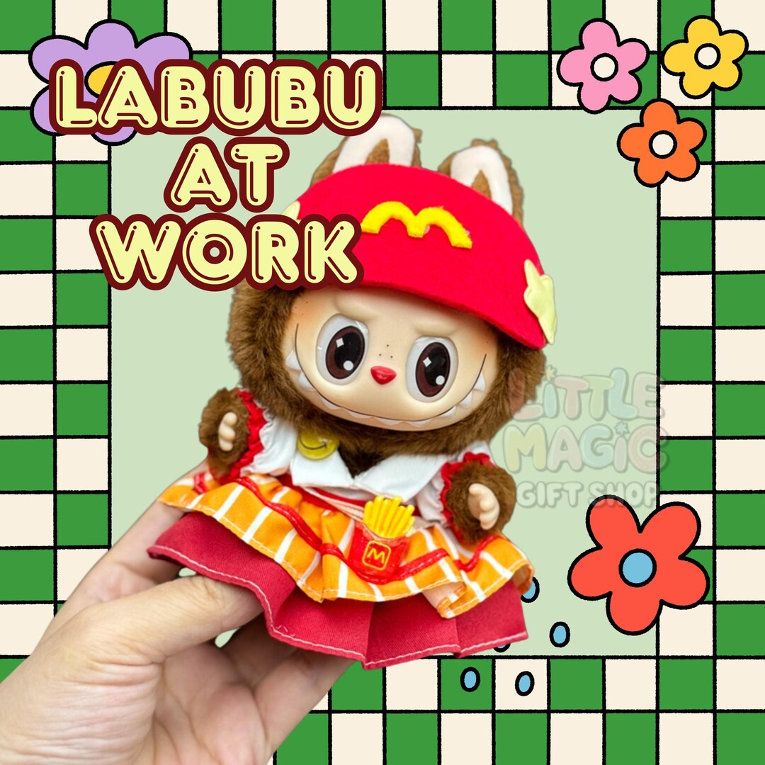 Labubu at Work Outfits 17cm Doll Custom in Fast Food Uniform Handmade ...