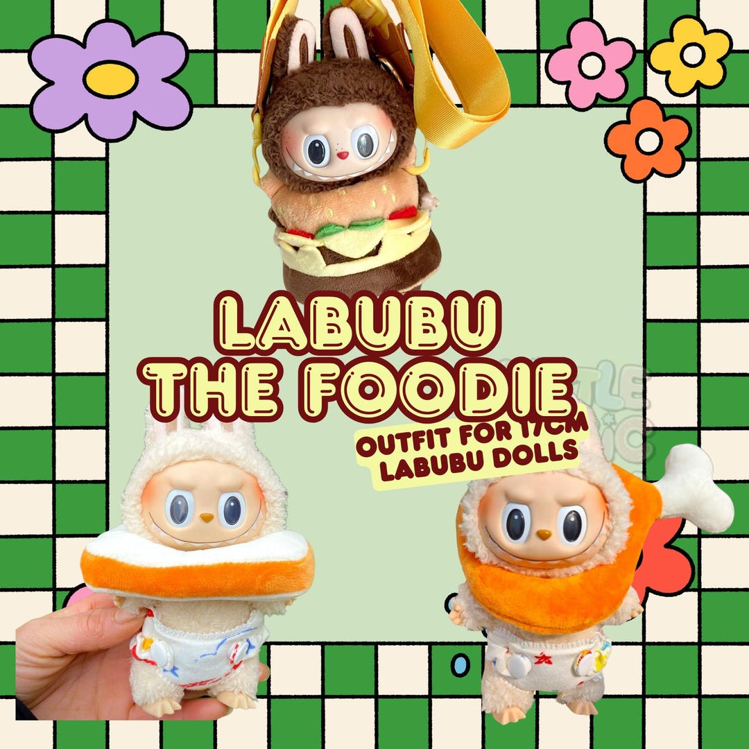 Labubu the Foodie Outfit for 17cm Doll Burger Toast Fried Chicken ...