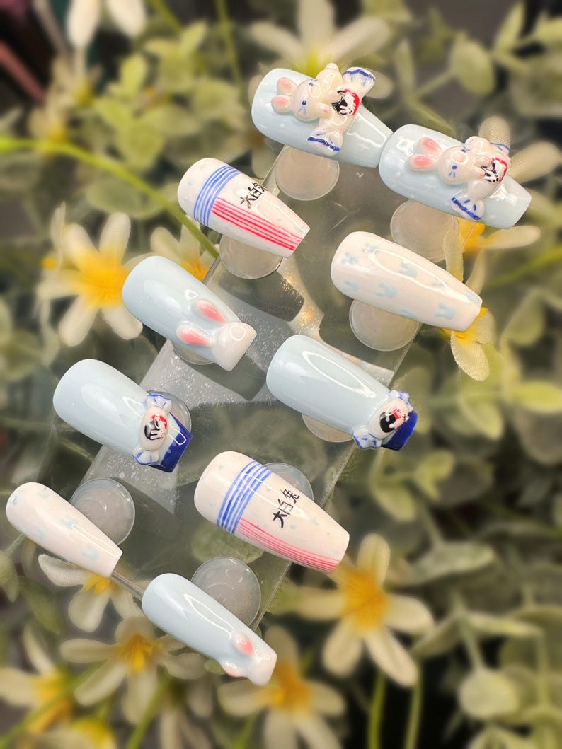 Handmade 3D Bear Bunny Press on Nails | Kawaii Pastel Nail Art - Etsy
