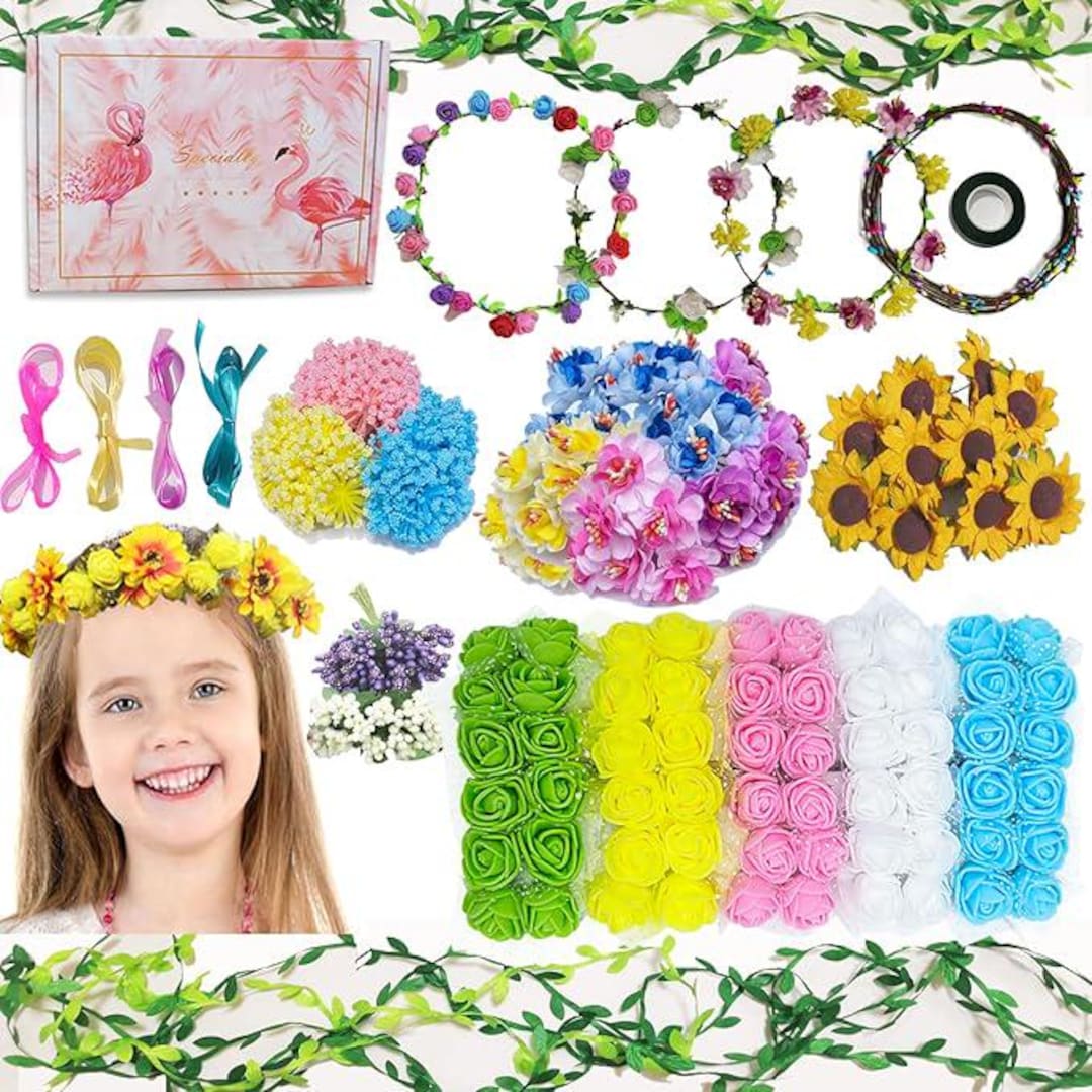 Flower Crowns Craft Kit, Make Your Own 12 Pcs Flower Crowns Garland and ...