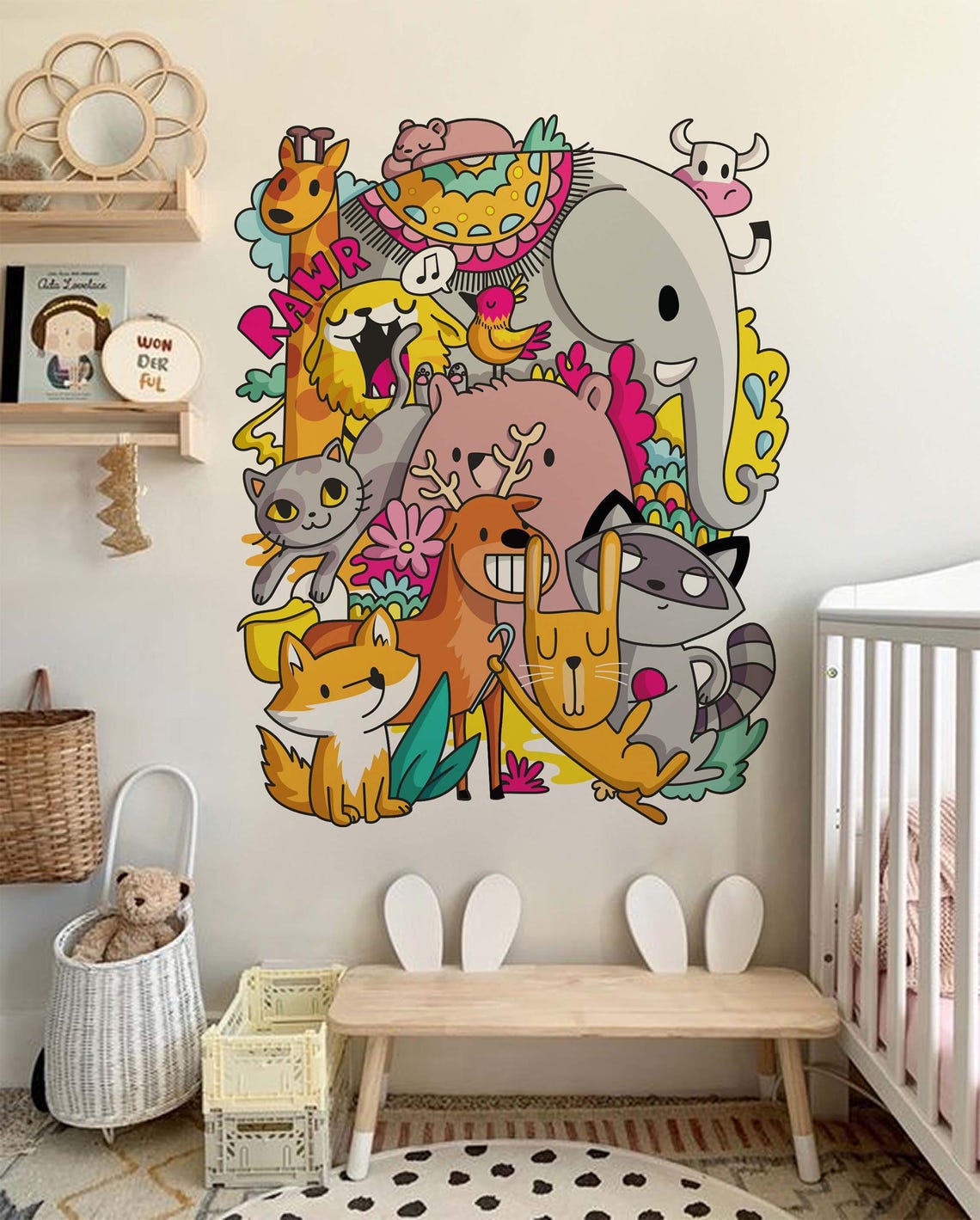Animals Removable Cute Wall Art Living Room Decor Animal Theme Wall ...