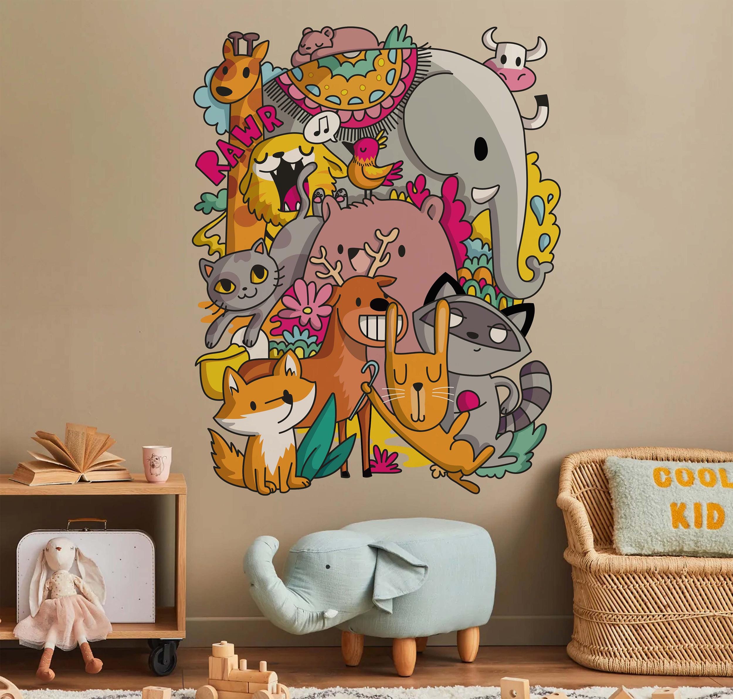 Animals Removable Cute Wall Art Living Room Decor Animal Theme Wall ...
