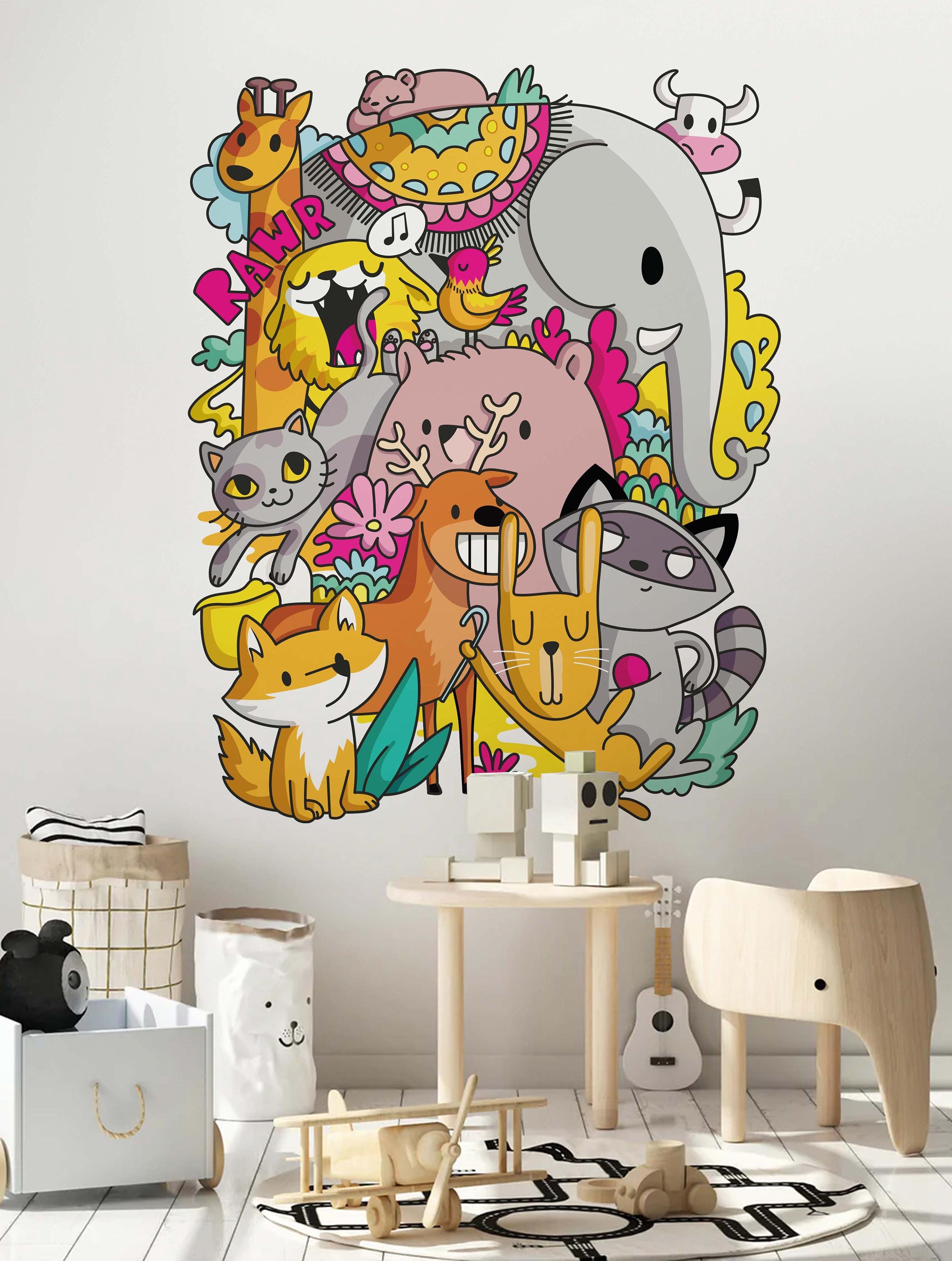 Animals Removable Cute Wall Art Living Room Decor Animal Theme Wall ...