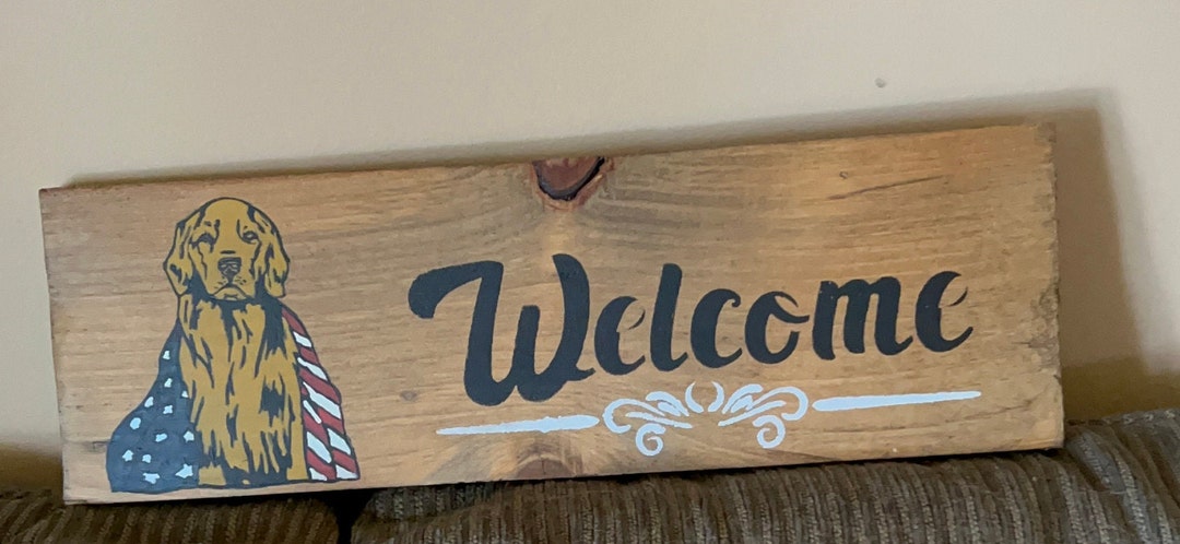 Golden Retriever Welcome Sign, Dog Lover Welcome Sign, Patriotic ...