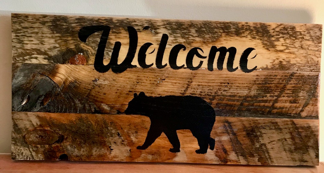 Cabin Welcome Sign, Cabin Decor, Bear Decor, Black Bear Welcome Sign ...