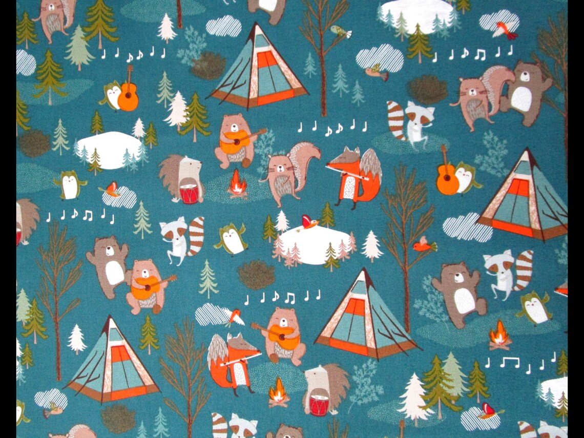 Teal Blue Multicolor Camping Animals Woodland Bears Raccoons - Etsy