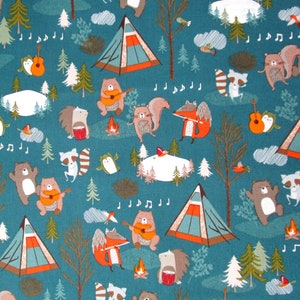 Teal Blue Multicolor Camping Animals Woodland Bears Raccoons - Etsy