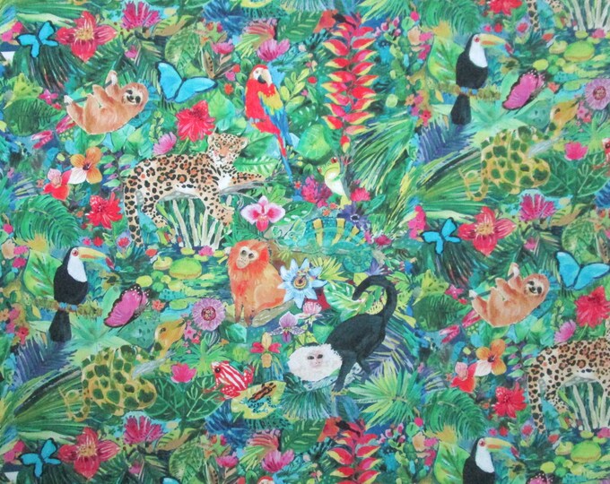 Wild Jungle Animals Monkeys Sloths Cheetahs Chameleons Green Quilter's ...
