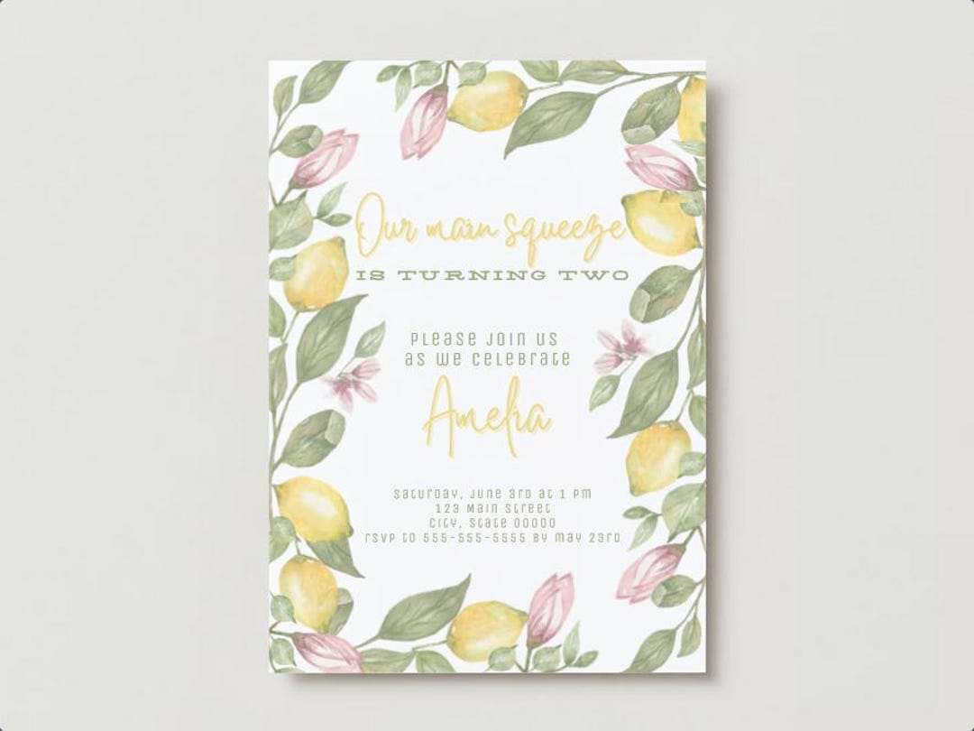 Our Main Squeeze Birthday Invitation | Customizable Lemon-themed Party ...