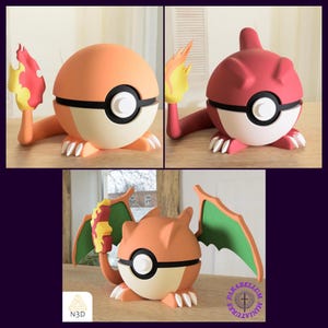 Charmander, Charmeleon & Charizard Evolution Line, Character Pokeball ...