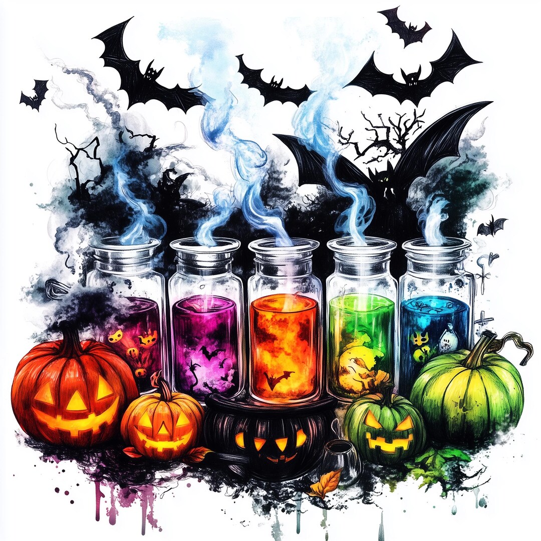Bubbling Halloween Potion Clipart With Skulls and Pumpkins | 5 Spooky ...
