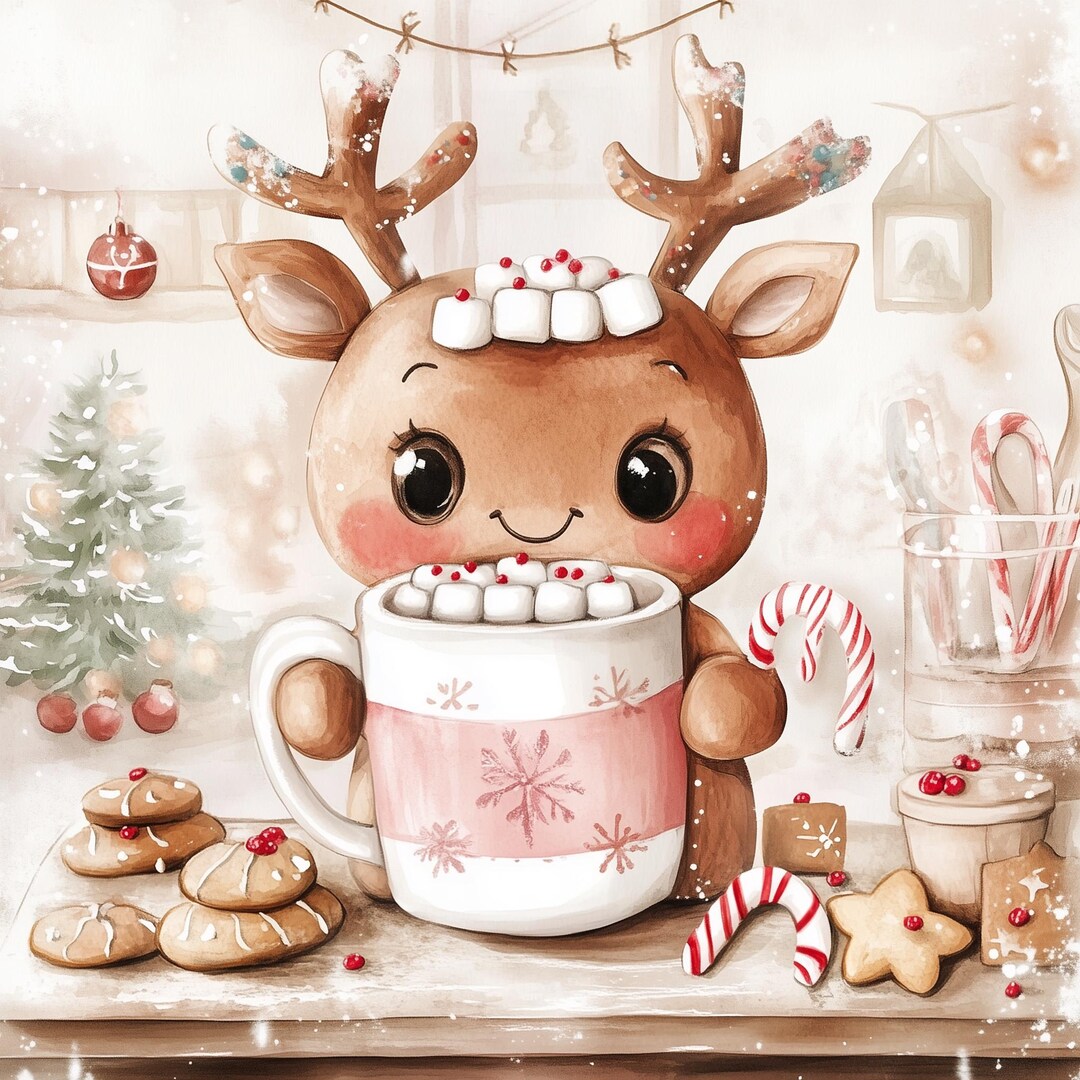 Festive Reindeer Gingerbread Clipart PNG Hand-drawn Christmas ...