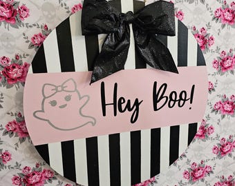 Extra Large Pink Ghost Hey Boo Wooden Front Porch Sign. 9.5x48 ...
