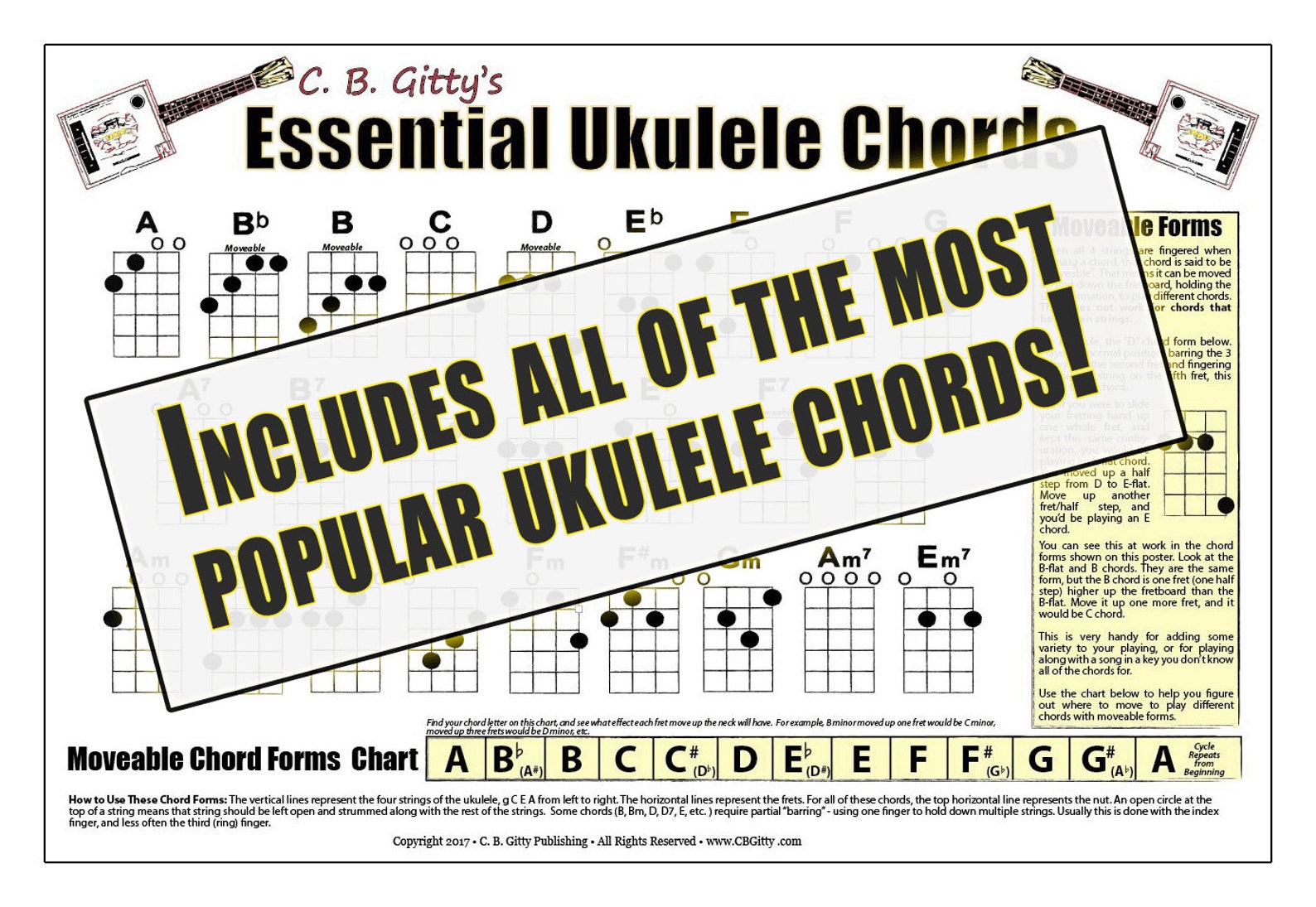 Essential Ukulele Chords Poster - Glossy Color 12x18 Poster - Designed ...